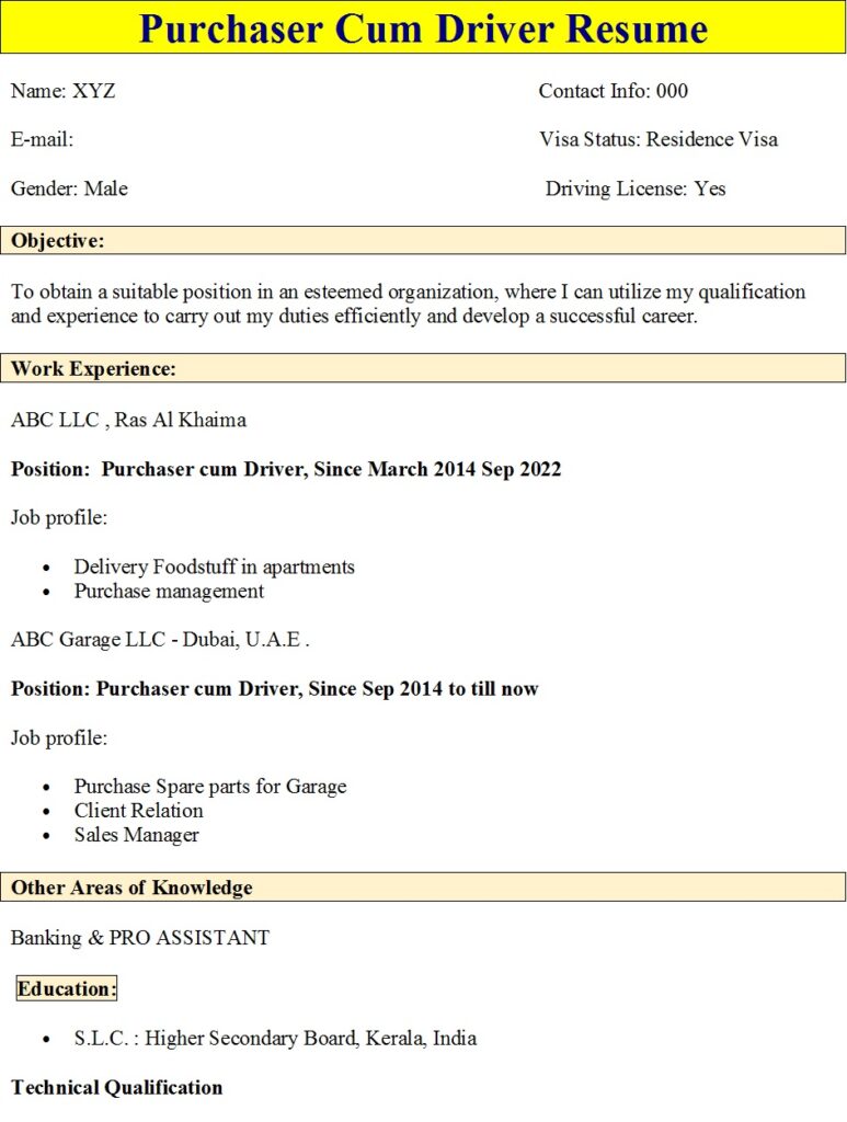 Free Driver Resume Sample — Latest Resume Sample