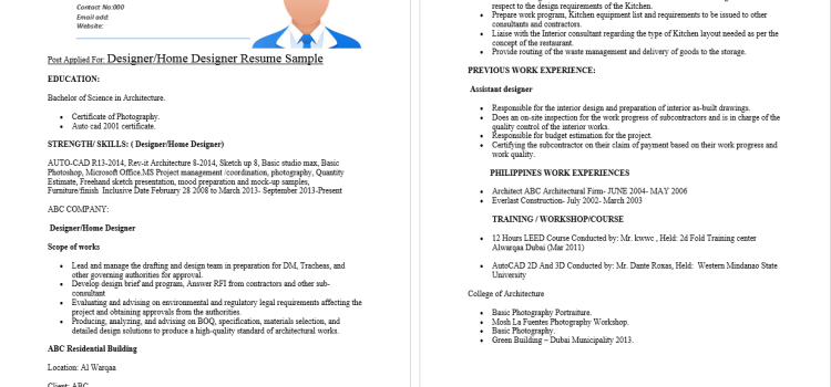 Interior Designer Resume Templates Archives — Latest Resume Sample