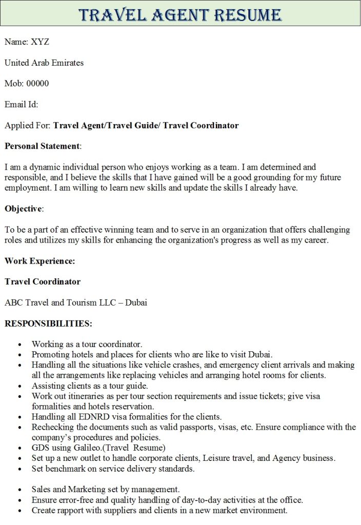 Travel Agent Resume Sample — Latest Resume Sample