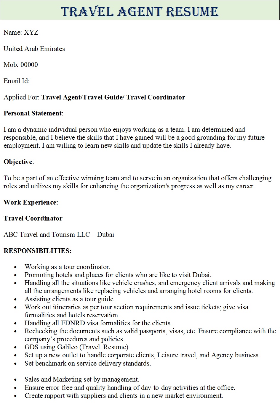 Travel Agent Resume Sample — Latest Resume Sample