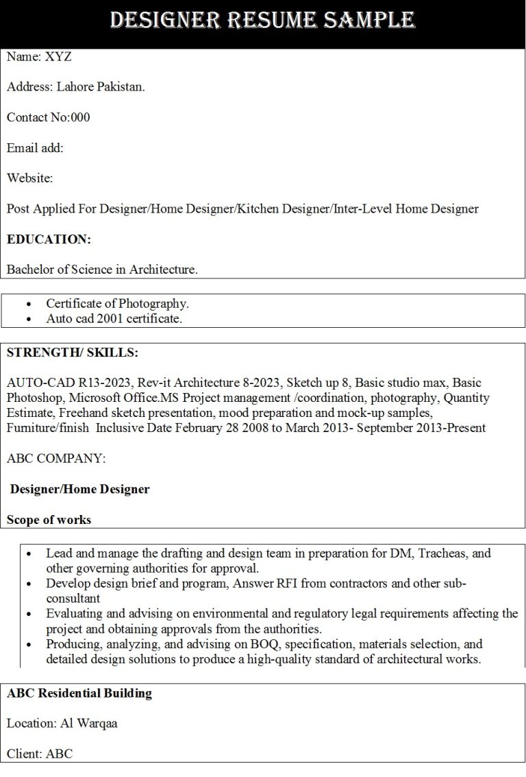 Home Designer Resume Sample — Latest Resume Sample