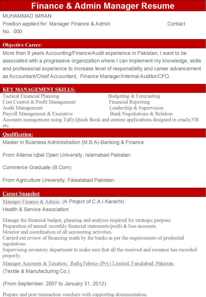 Finance Manager Resume Sample Finance Manager Resume Templates